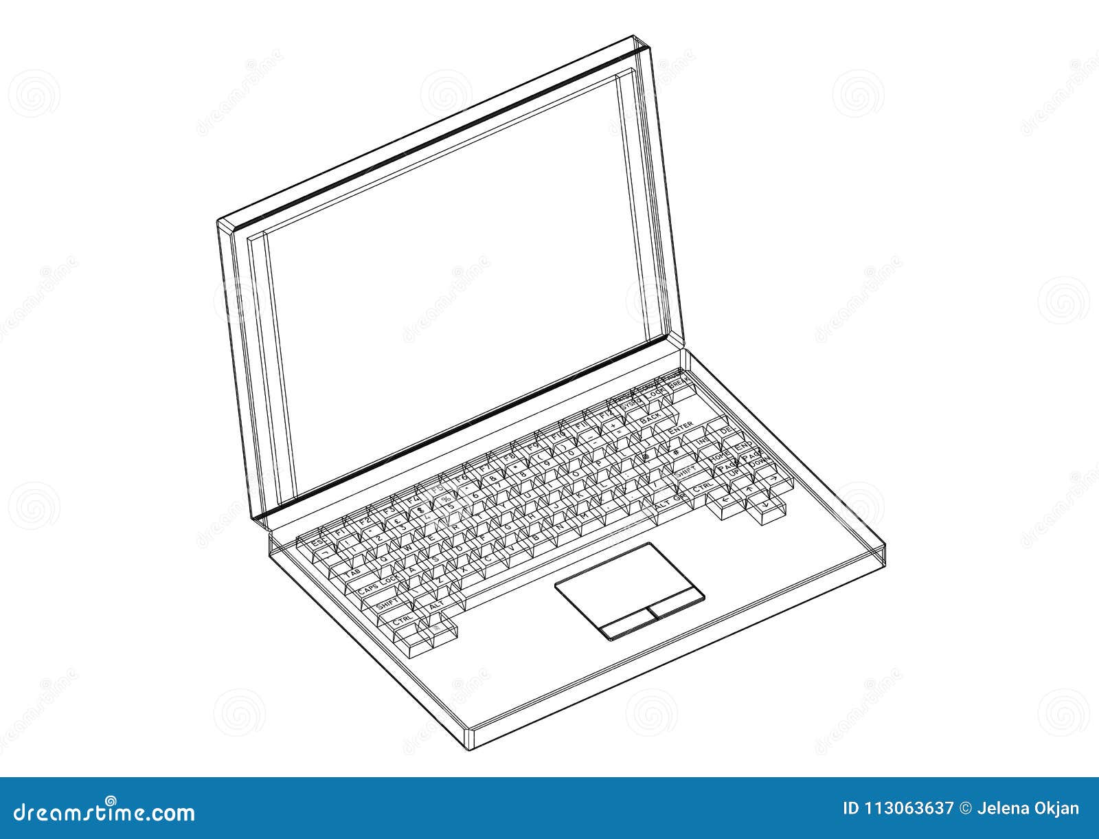 Laptop 3D Blueprint - Isolated Stock Illustration - Illustration of ...