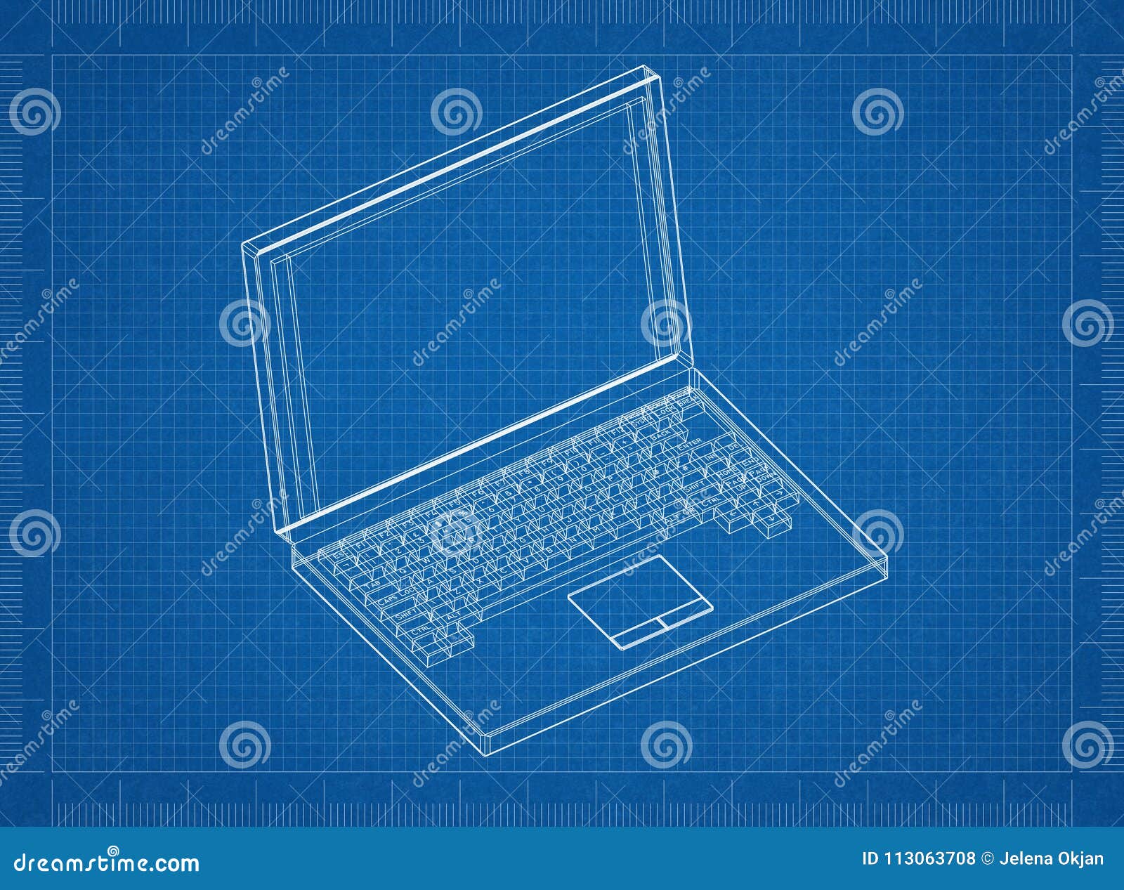 Laptop 3D blueprint stock illustration. Illustration of engineering ...