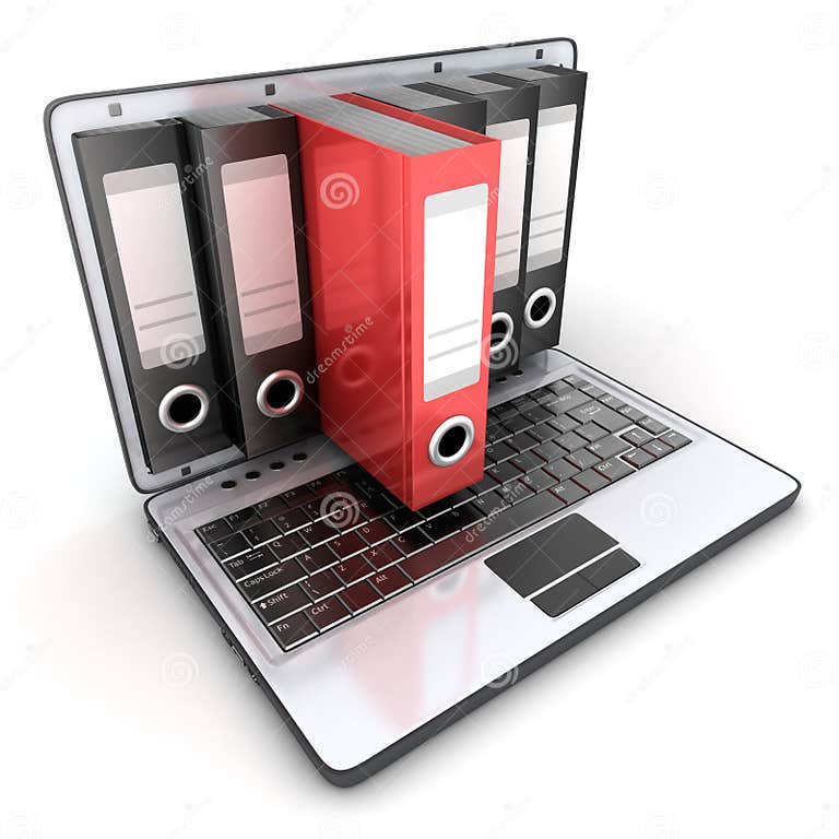 Laptop 3d and files stock illustration. Illustration of symbol - 30705264