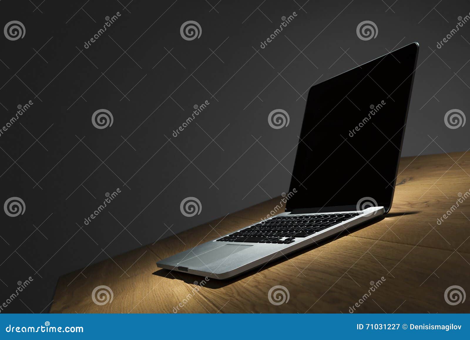Laptop in dark room stock image. Image of data, gadget - 71031227
