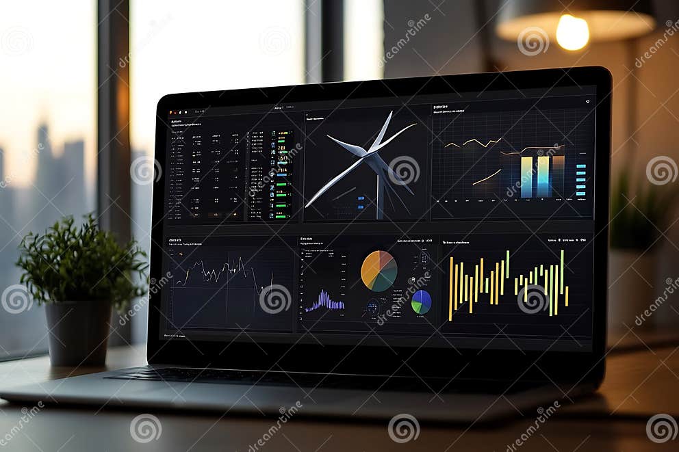 Laptop with Data Analysis and Charts Stock Illustration - Illustration ...