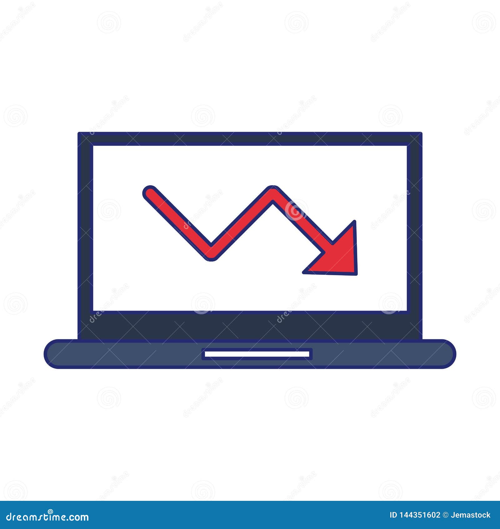 Laptop with Decrease Statistics Arrow Symbol Blue Lines Stock Vector - Illustration of decrease ...