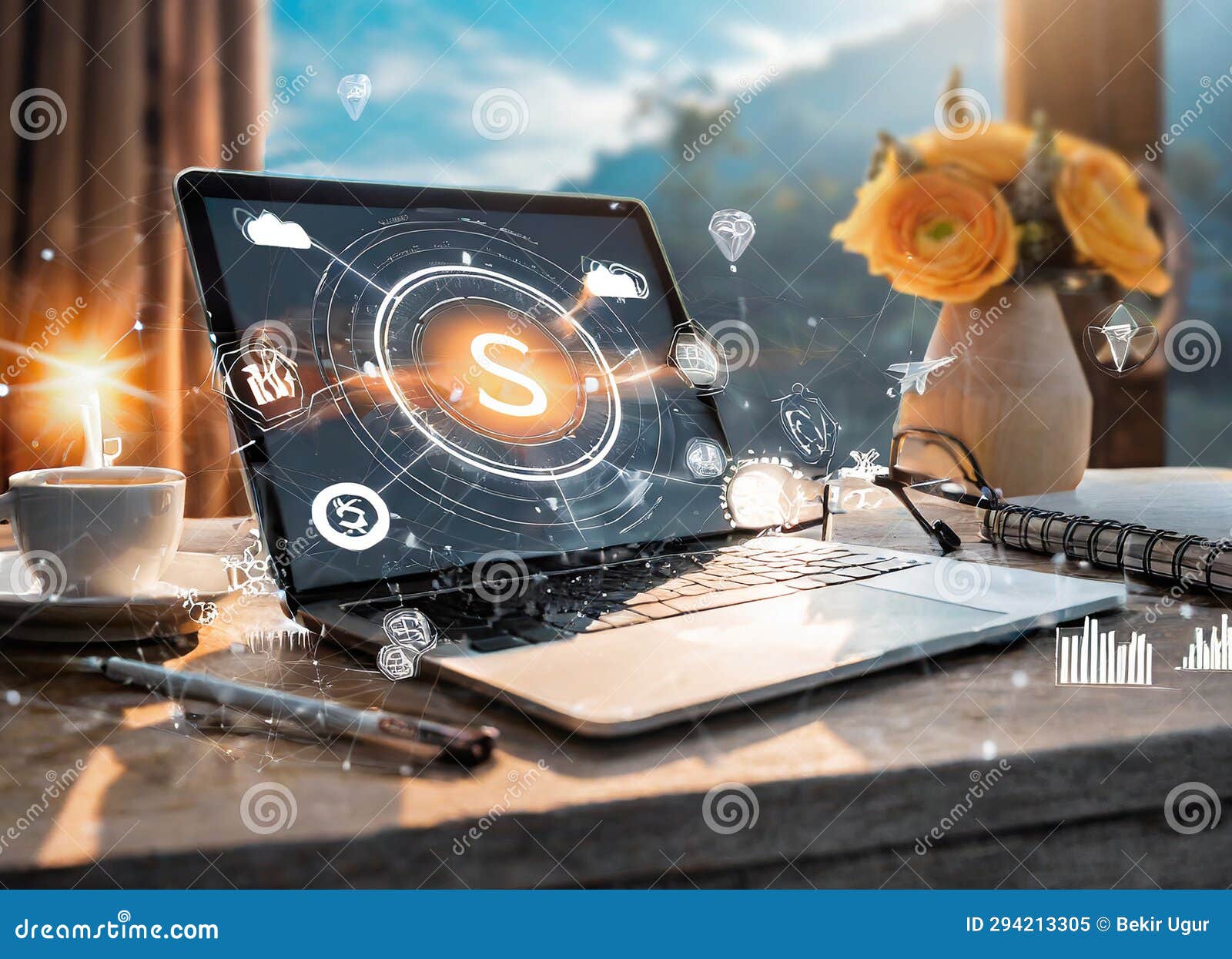 Laptop on the Desk and Digital Marketing, SEO Search Engine ...