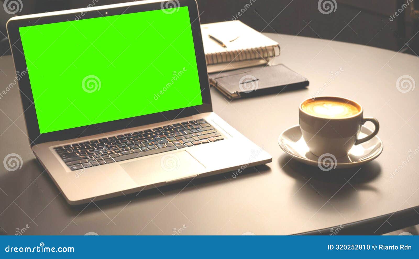 Laptop on Desk: Green Screen for Design Flexibility Stock Illustration ...