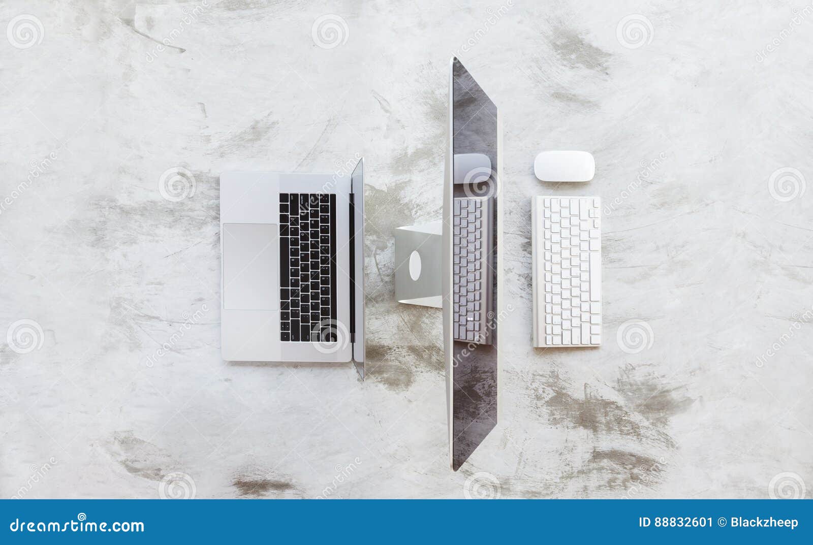 Laptop and Desktop Computer Top View Stock Image - Image of coffee ...