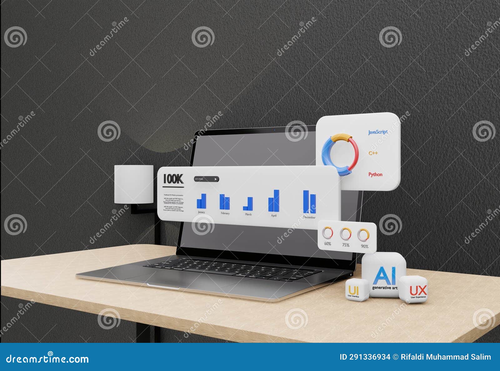 Laptop Desktop 3d Illustration ,data Analytics Website Seo ,algorithm ...