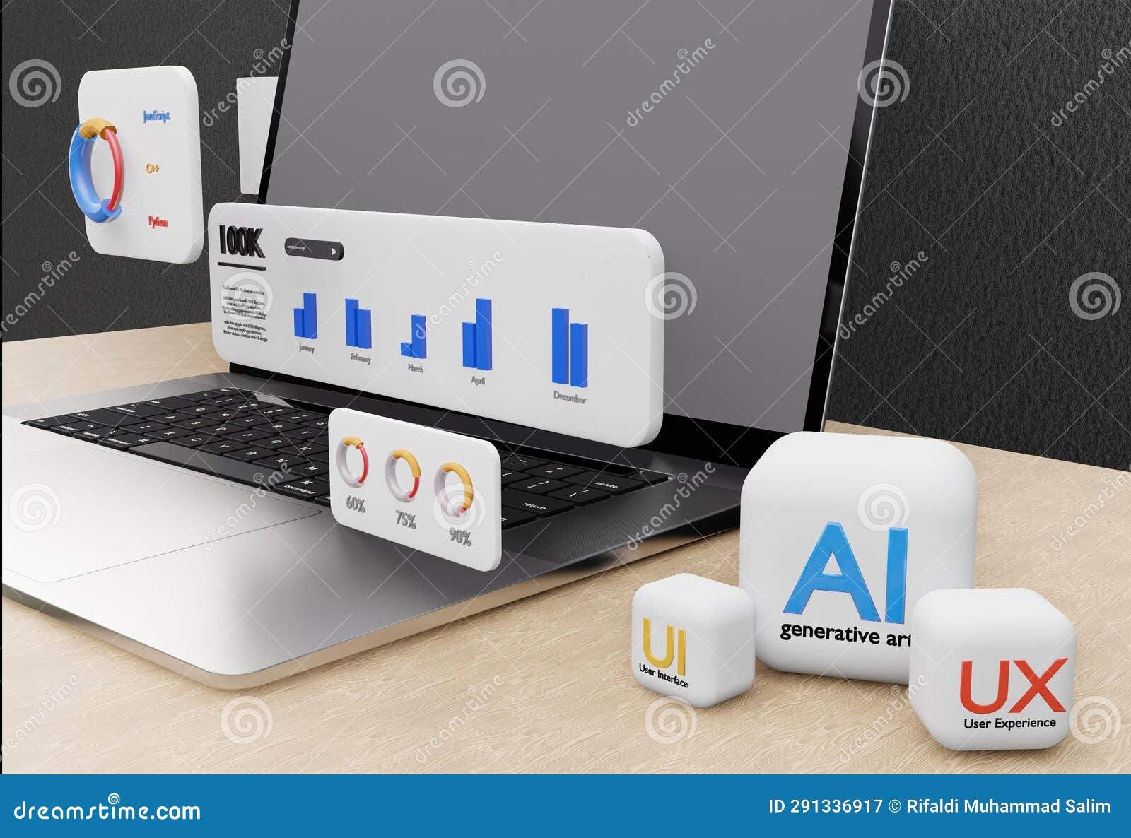 Laptop Desktop 3d Illustration ,data Analytics Website Seo ,algorithm ...