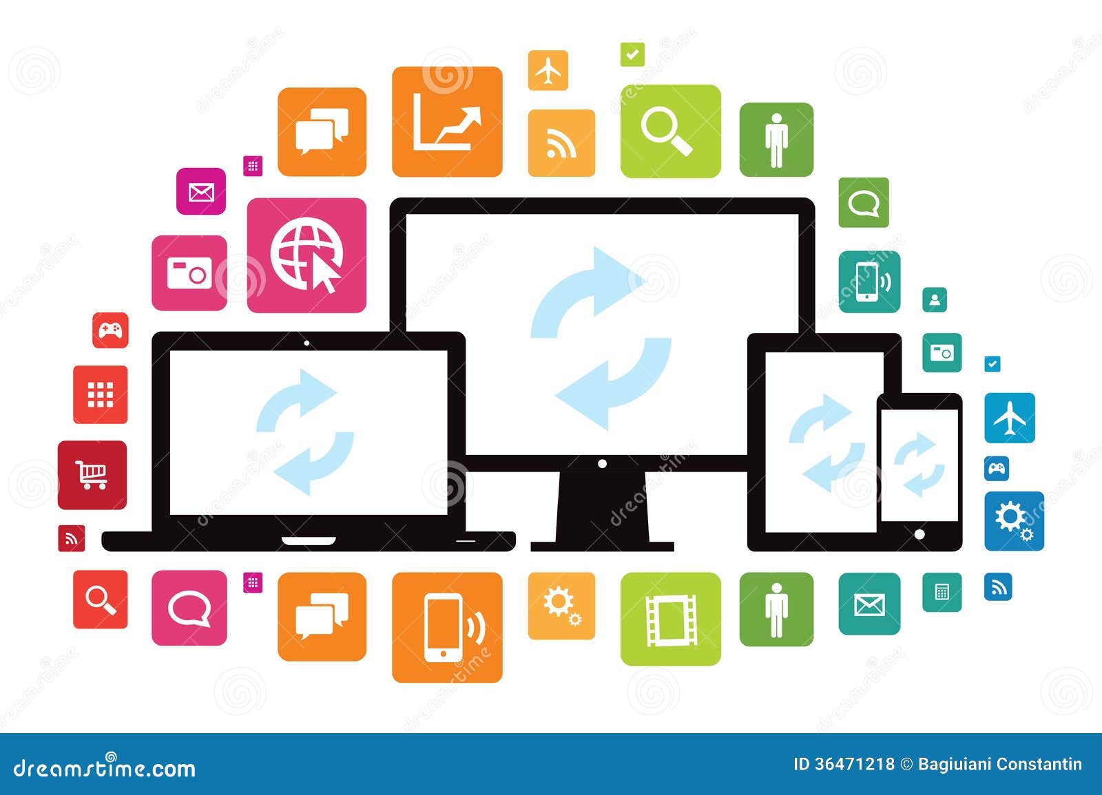 Laptop Desktop Tablet Smartphone App Cloud Sync Stock Vector ...