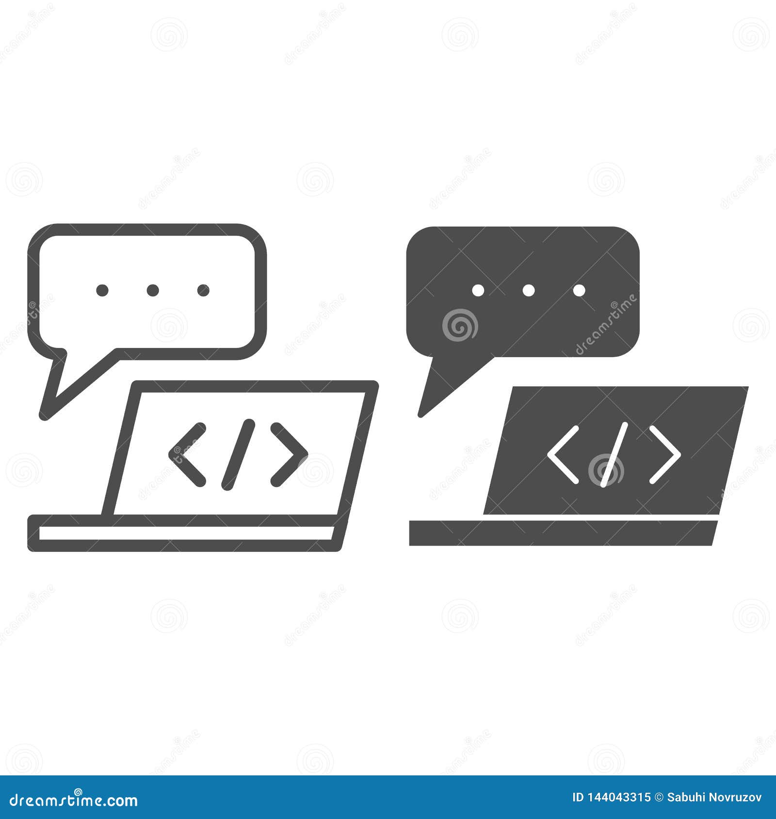 Laptop Development Line and Glyph Icon. Notebook and Speech Bubble ...