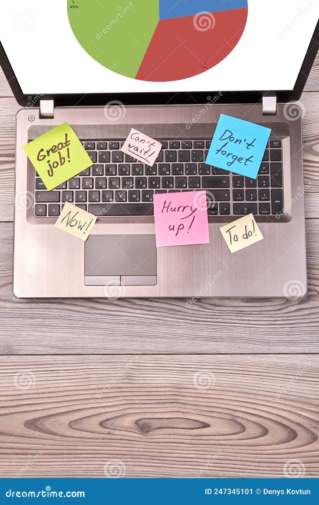 Laptop Device with Chart Statistic Diagram and Sticky Notes. Stock ...