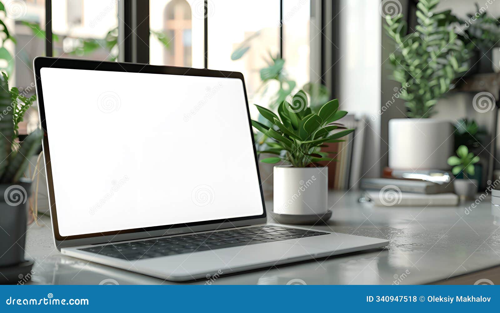 Laptop Device Mock Up Template Design on Office Workplace Desk, White ...