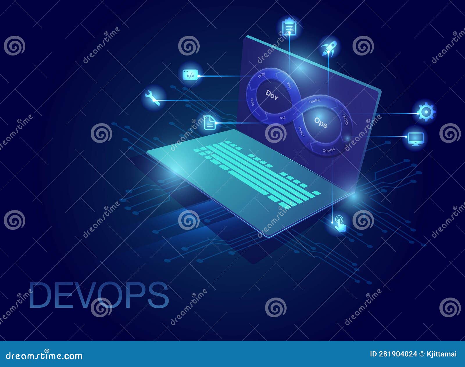 Laptop DevOps Infinity Shape on Screen Infographic Template Stock ...