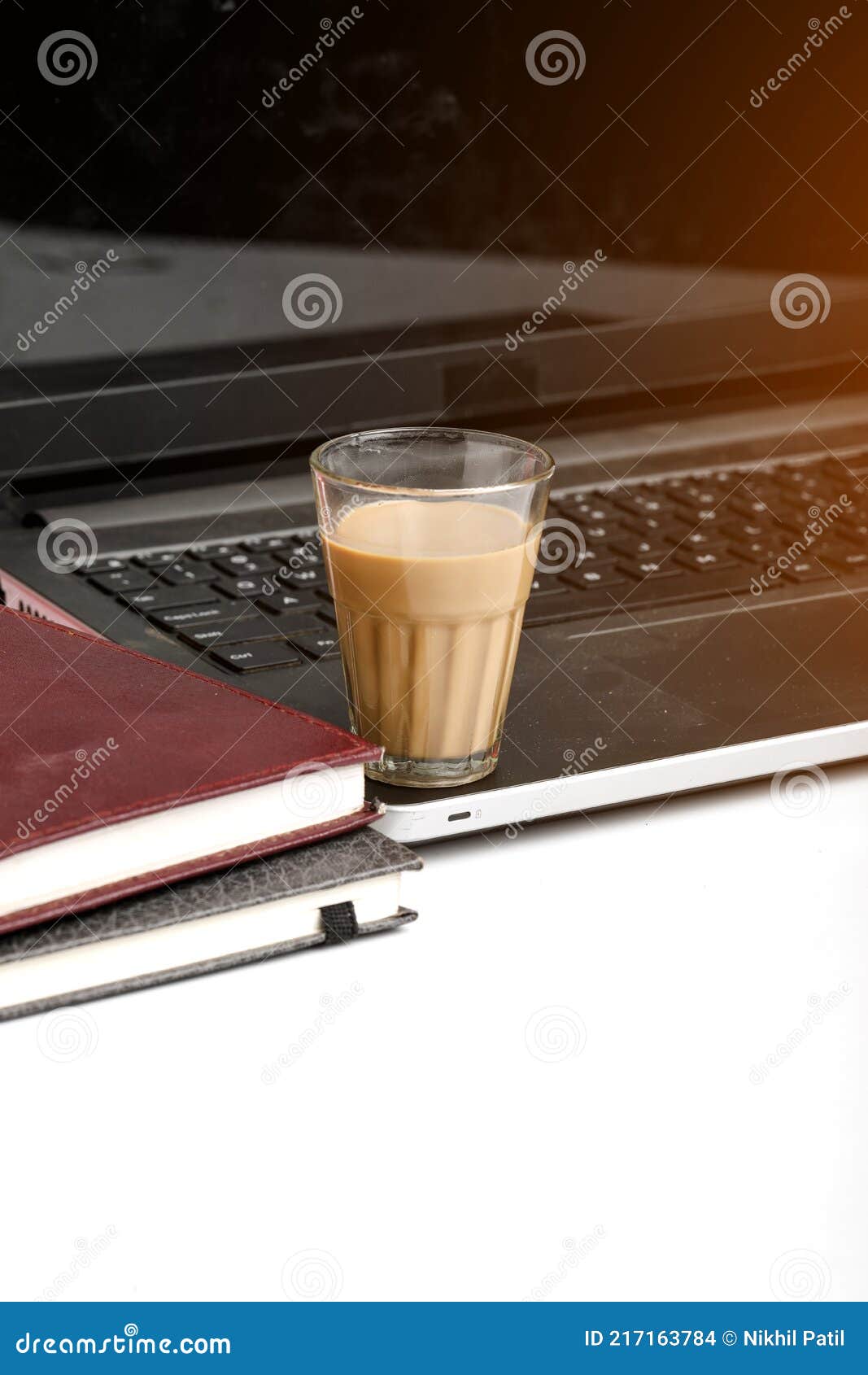 Laptop and Diary with Cup of Tea. Work from Home Concept Stock Photo ...