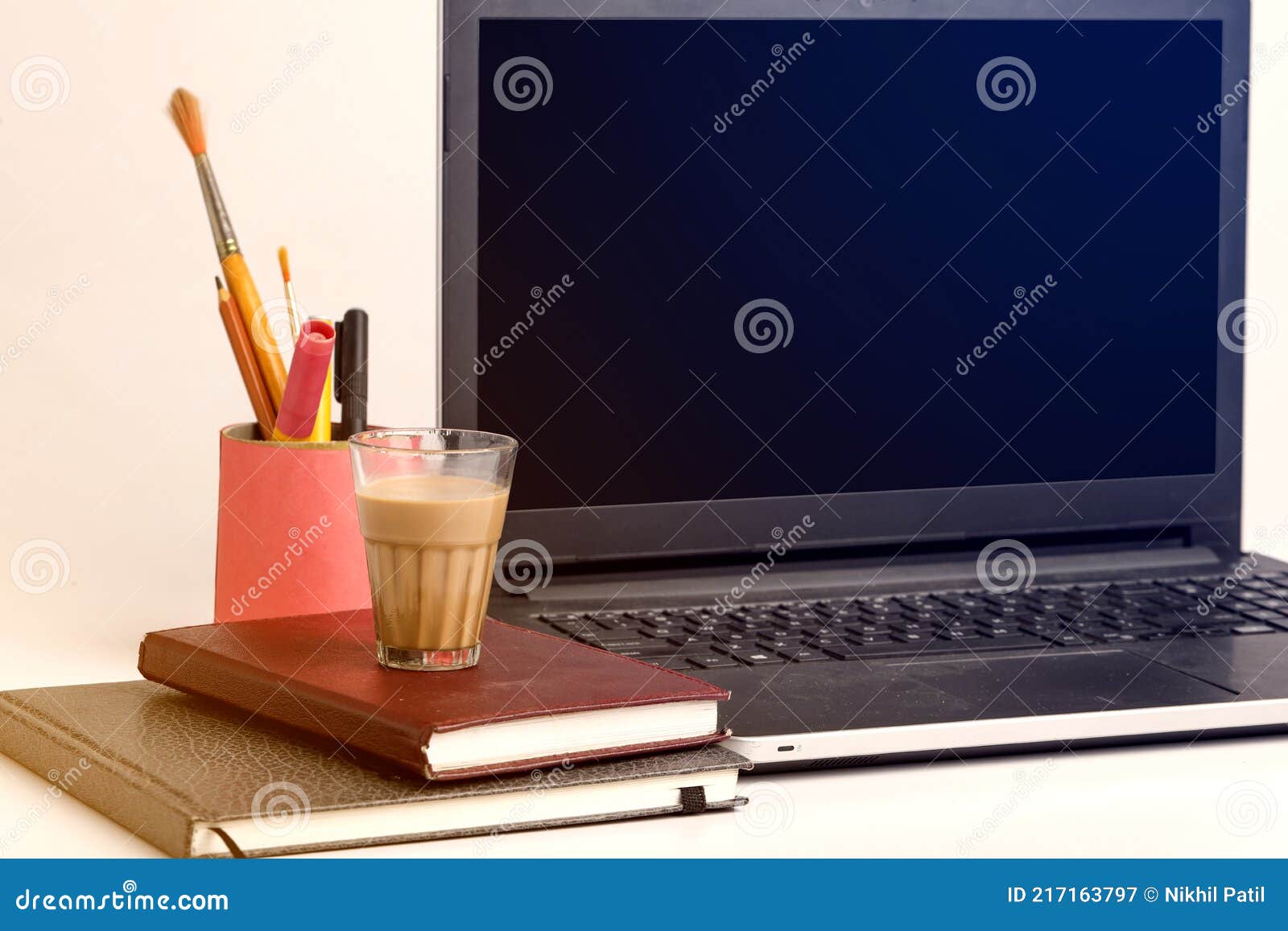 Laptop and Diary with Cup of Tea. Work from Home Concept Stock Image ...