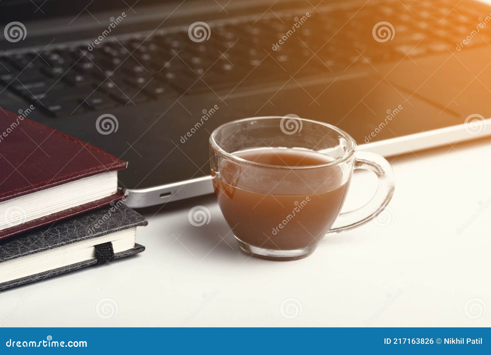 Laptop and Diary with Cup of Tea. Work from Home Concept Stock Photo ...