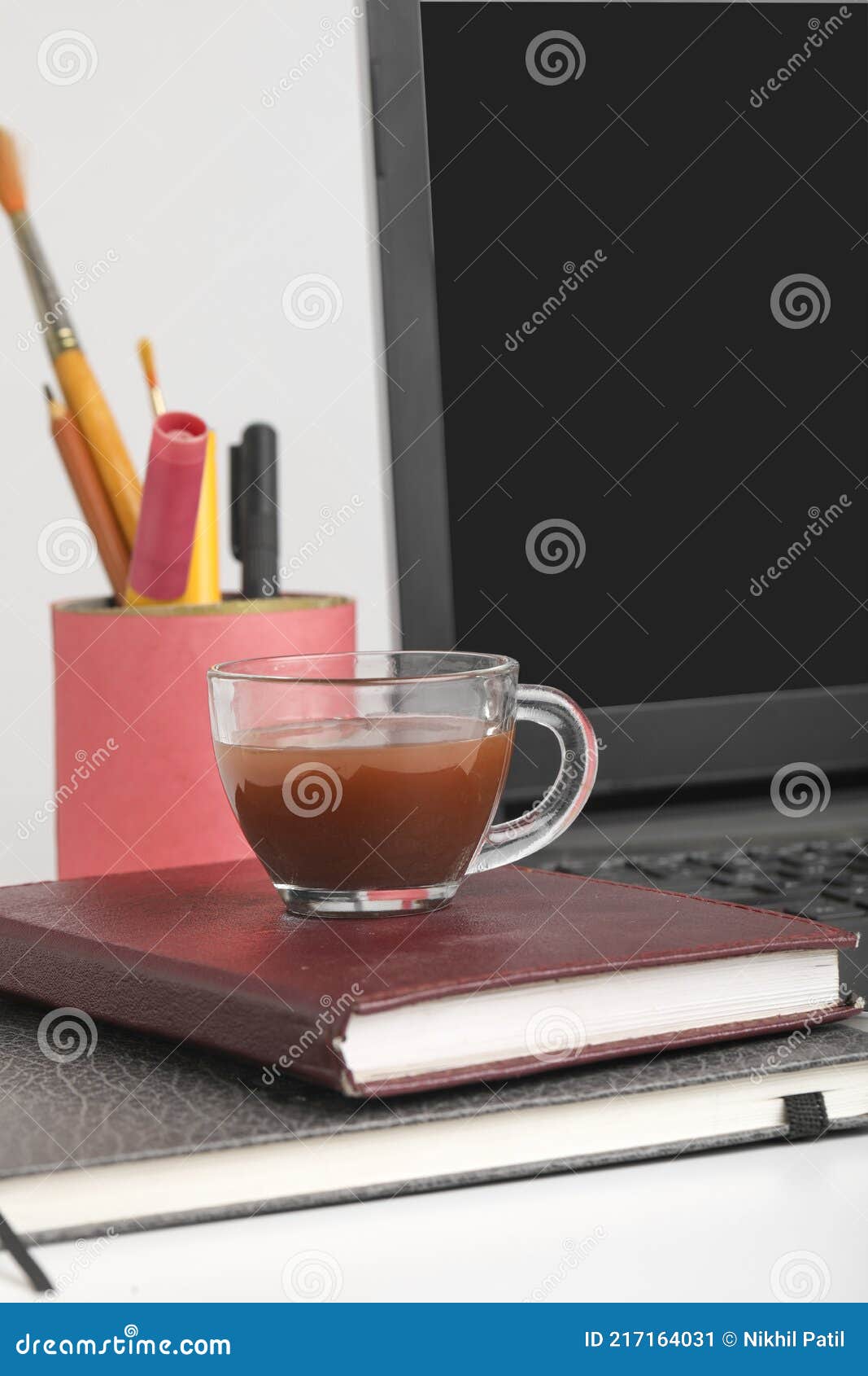 Laptop and Diary with Cup of Tea. Work from Home Concept Stock Image ...