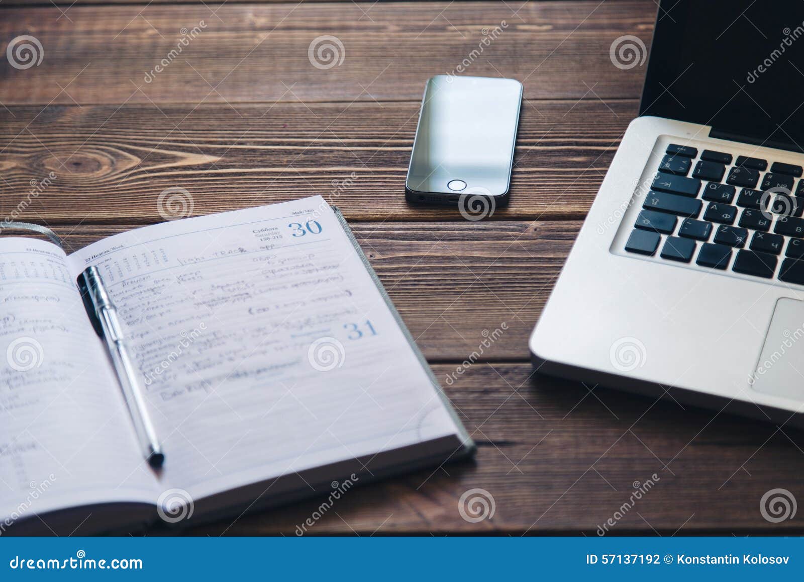 Laptop and Diary on the Desk Stock Photo - Image of view, message: 57137192