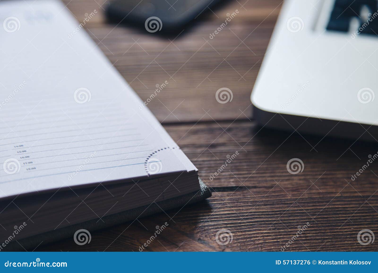 Laptop and Diary on the Desk Stock Photo - Image of wood, space: 57137276