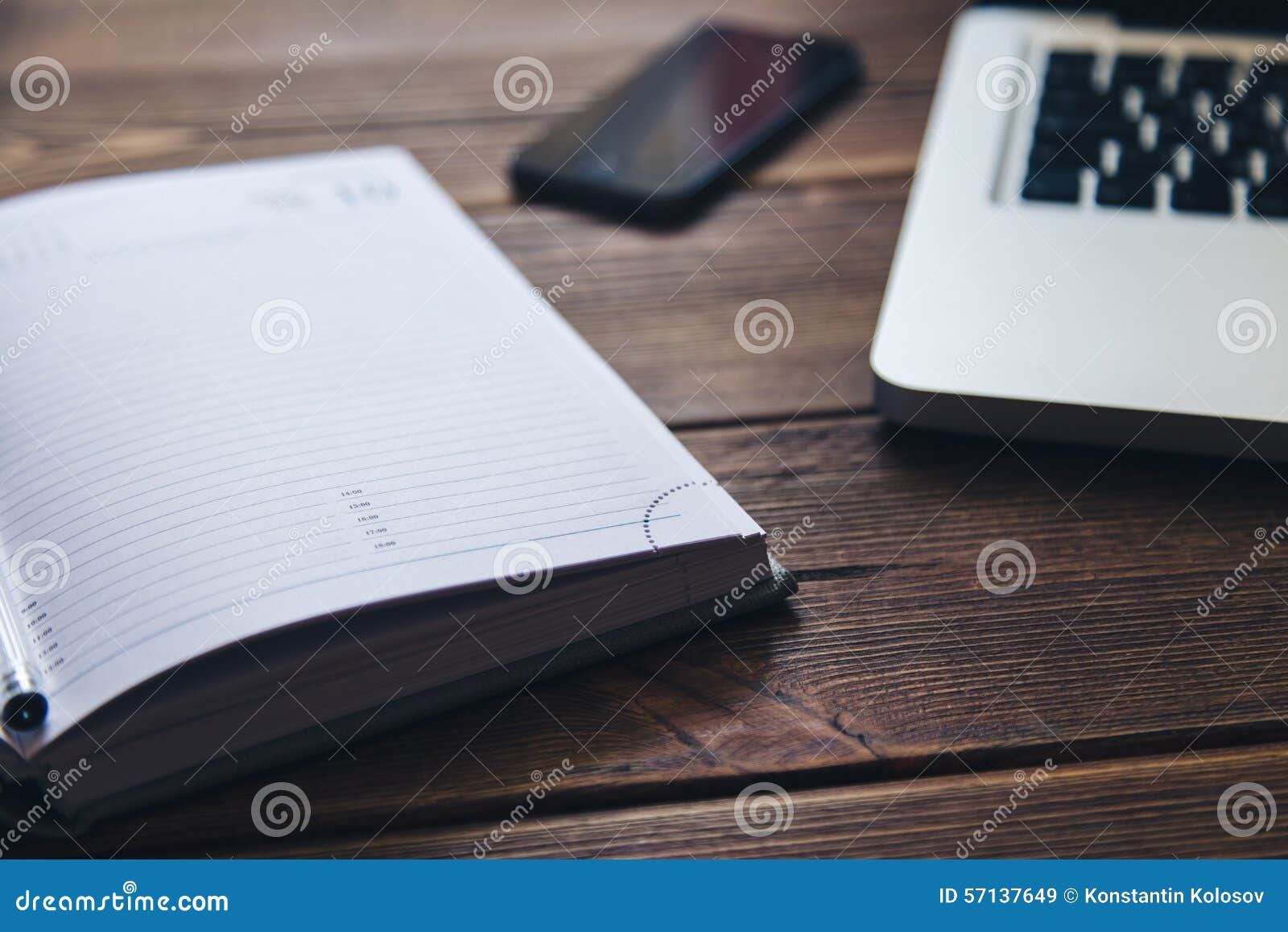 Laptop and Diary on the Desk Stock Image - Image of wood, blank: 57137649