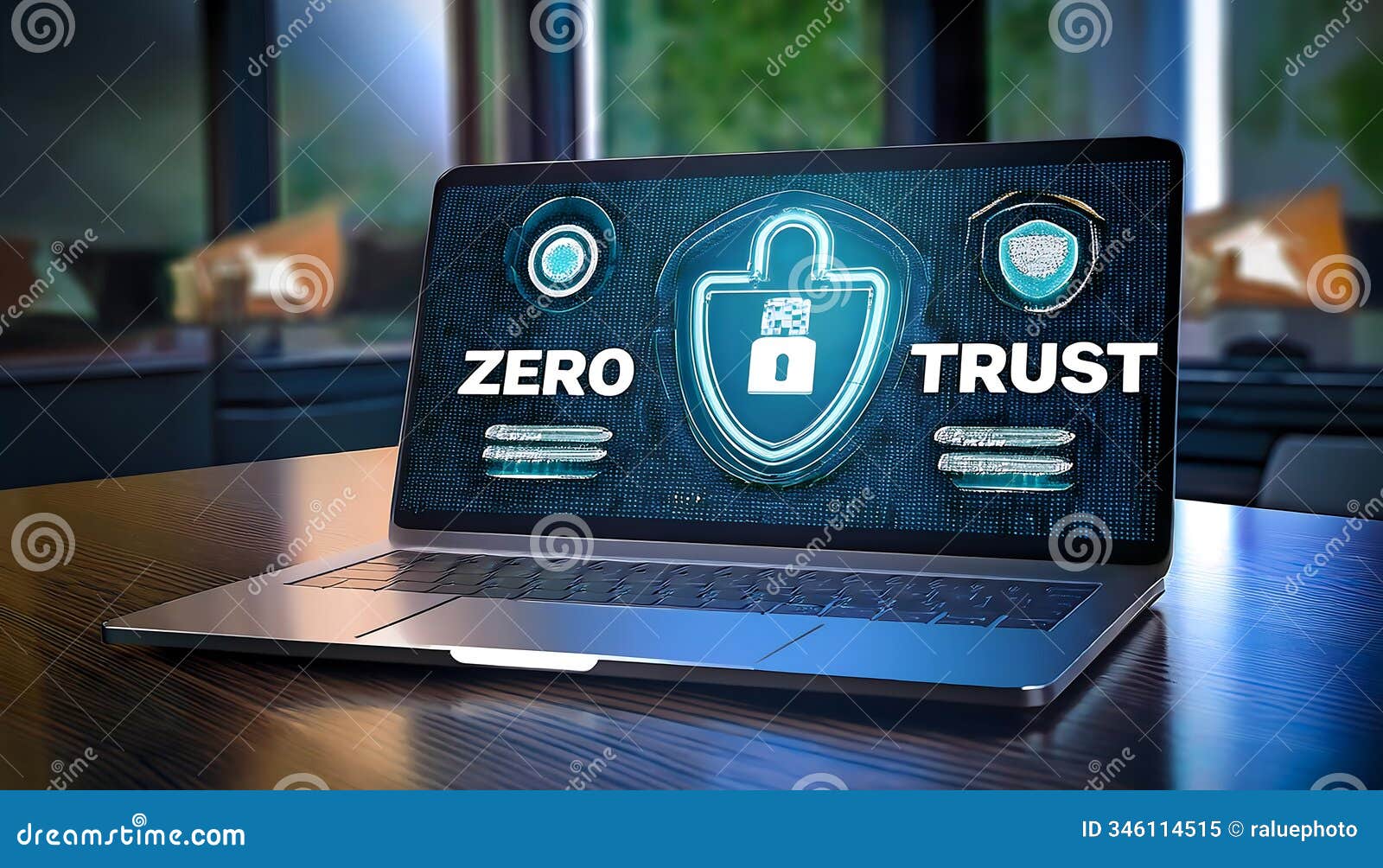 A Laptop with a Digital Overlay Showing the Words Zero Trust and a ...
