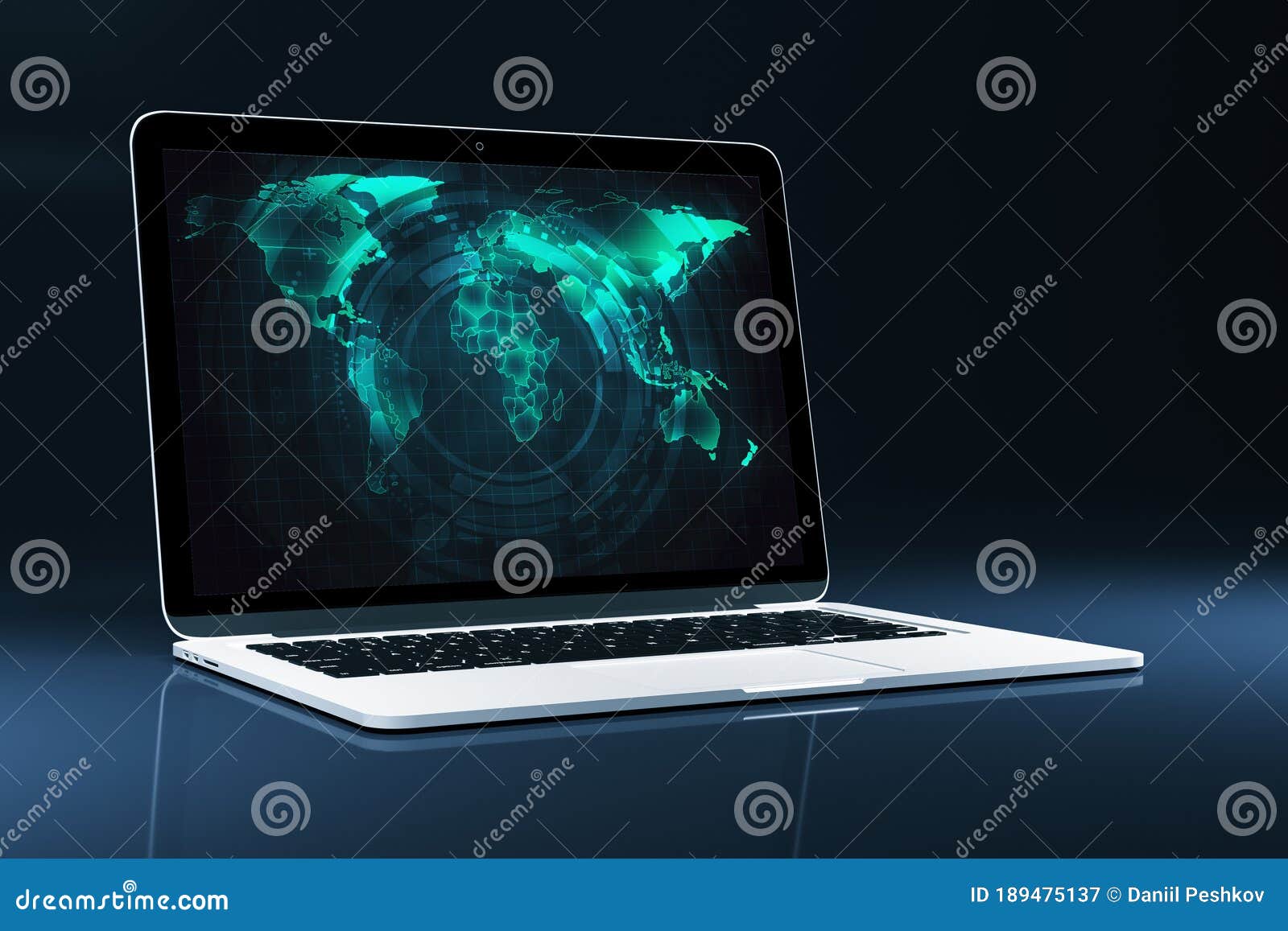 Laptop with Digital World Map Interface on Screen Editorial Photography ...