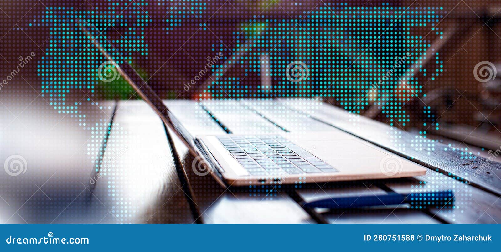 Laptop with Digital World Map on Screen. Global Business Concept. Stock ...