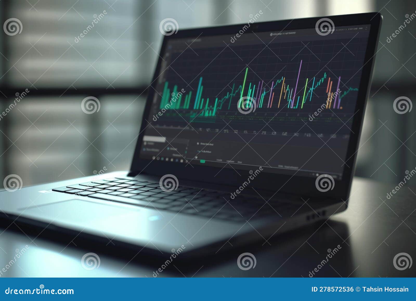 Laptop Display with Graph Data Analysis on Laptop in Office, AI ...
