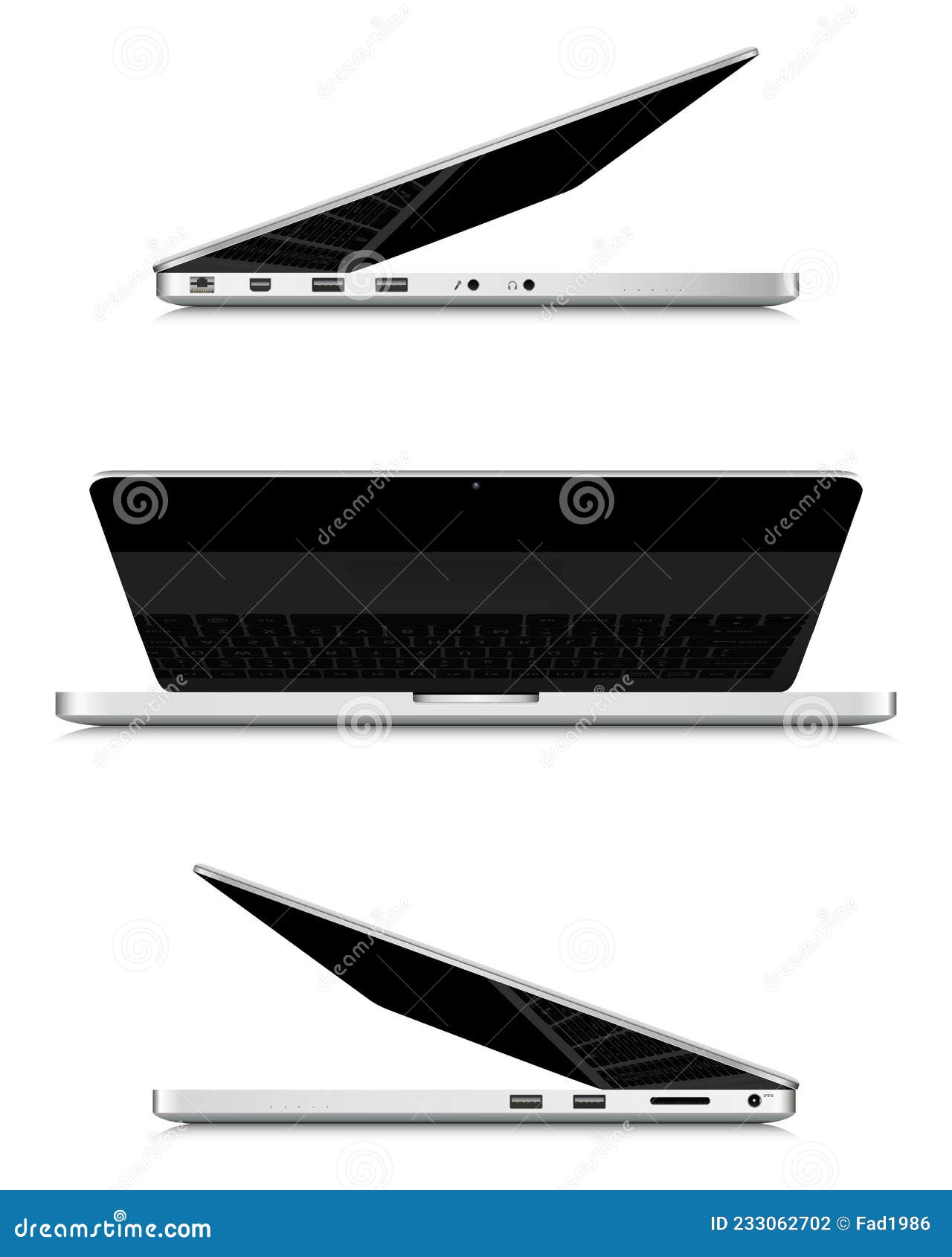 Laptop Display Mock Up, Front and Side View with Half Closed Screen ...