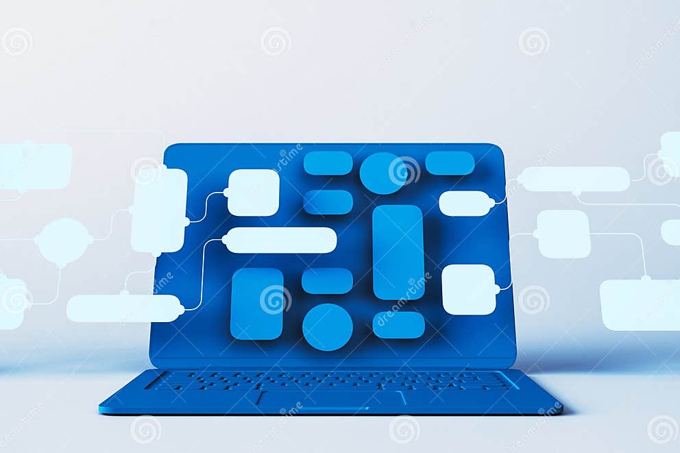 Laptop Displaying Abstract Coding Structure and Nodes Concept. 3D ...