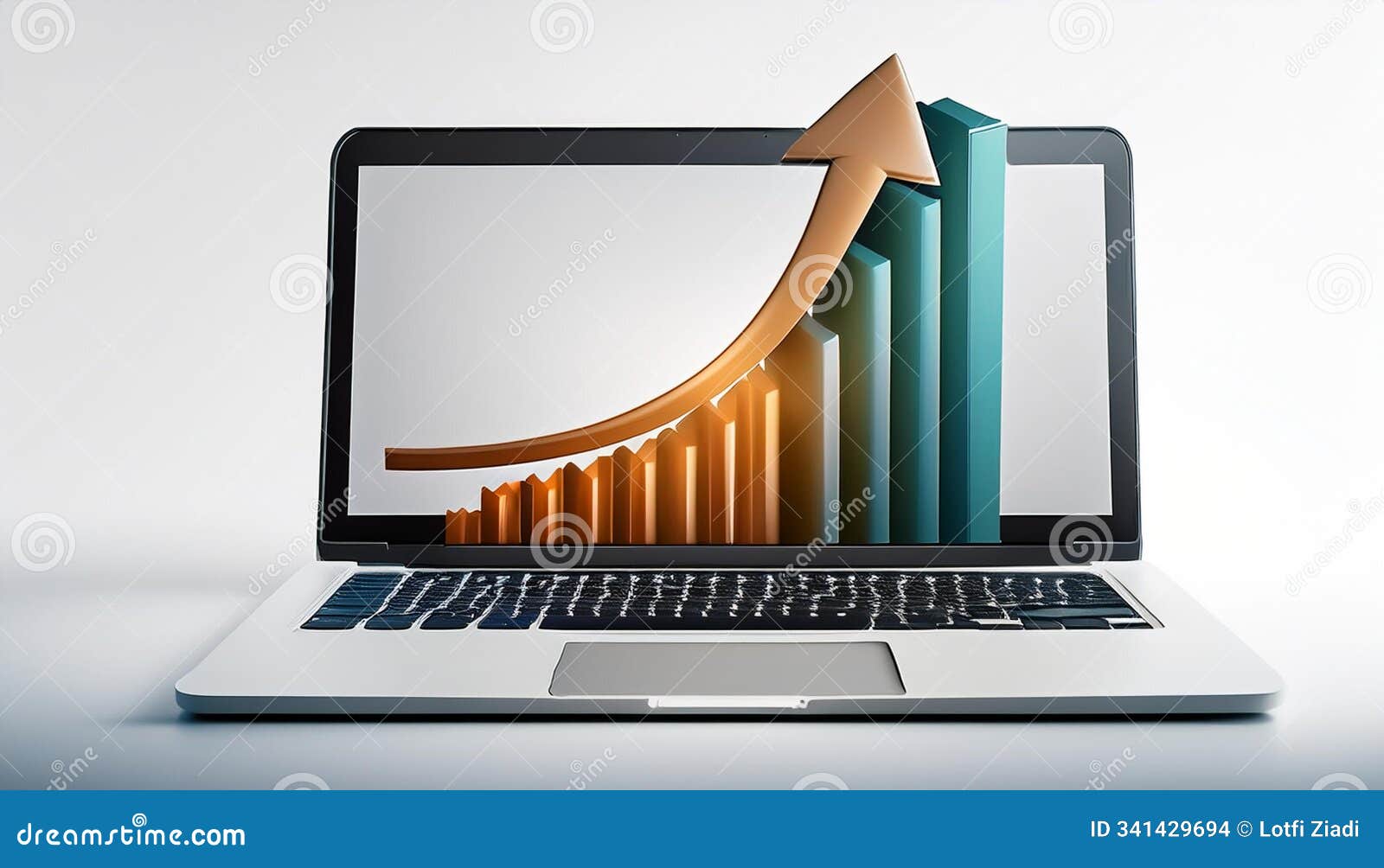 A Laptop Displaying a Bar Graph with an Upward Trending Arrow ...