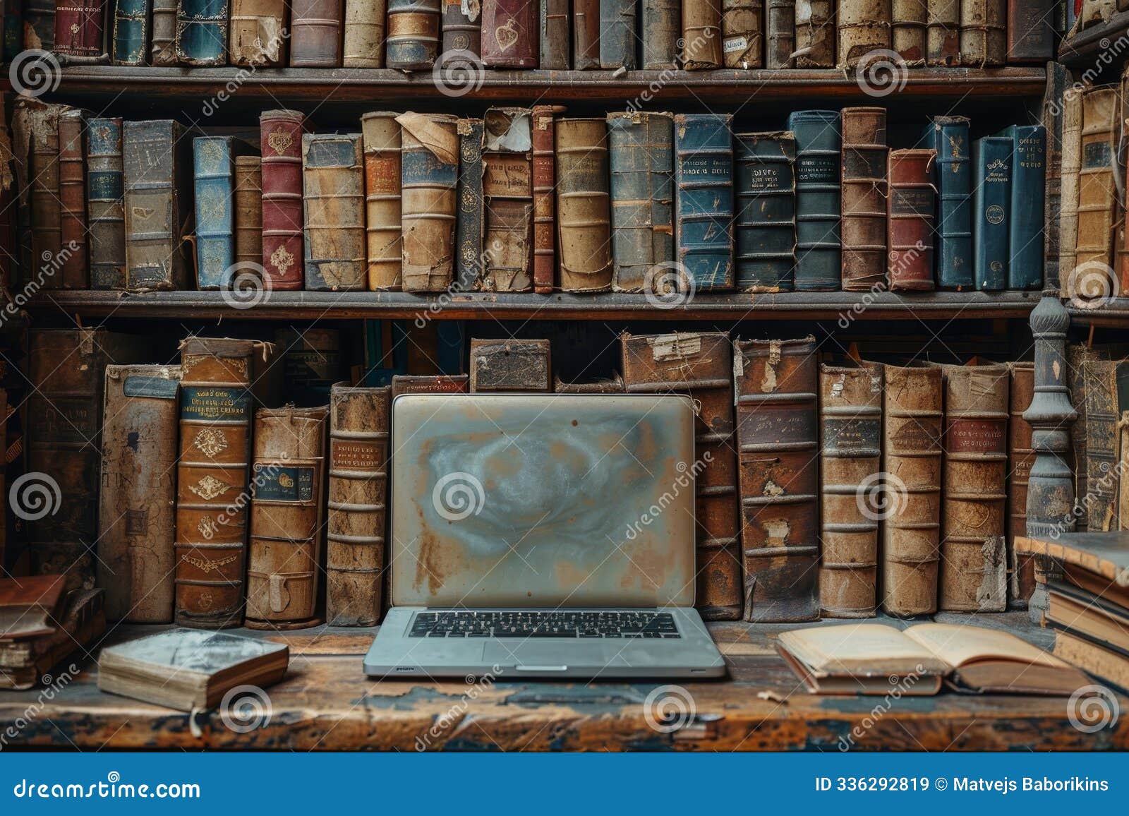 Laptop Displaying Blank Screen on Archive Table for Digitalization of ...