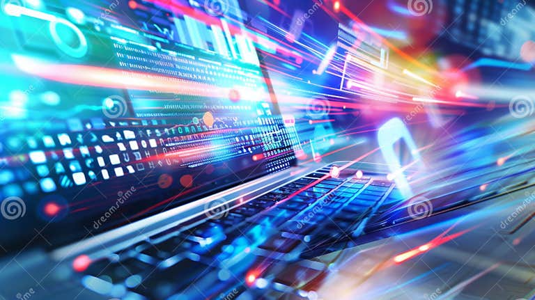 Laptop Displaying Futuristic Data Analysis and Information Technology Stock Image - Image of ...