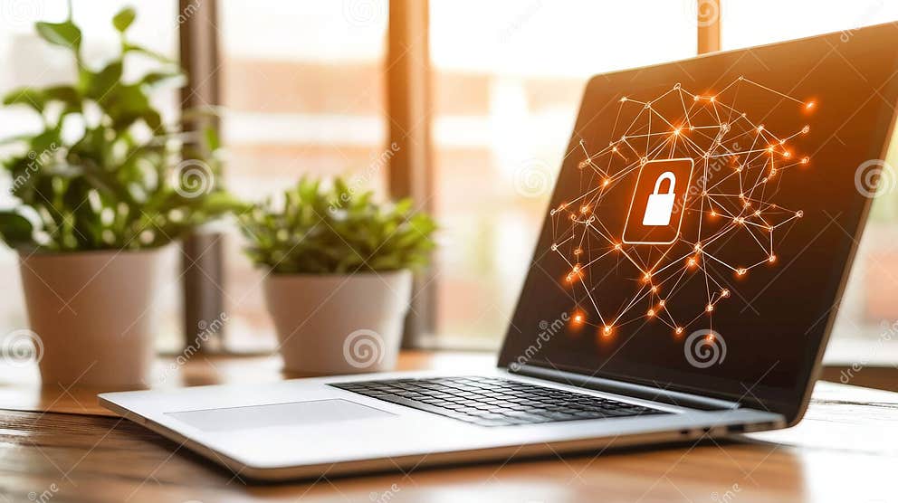 Laptop Displaying a Glowing Circular Cybersecurity Interface in a ...