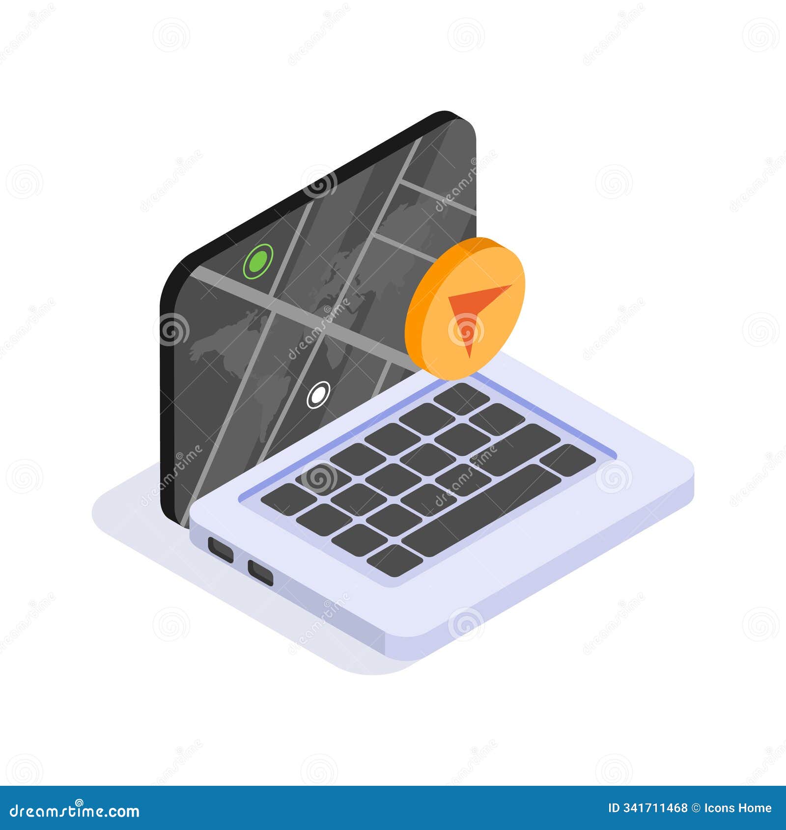 Laptop Displaying Map and Location Based Navigation Icons Stock ...