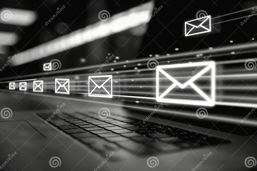 Laptop Displaying Open Email Surrounded by Swirling Vortex of ...