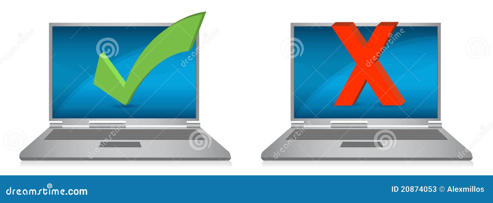 Laptop Displays with Check and X Marks Stock Vector - Illustration of ...