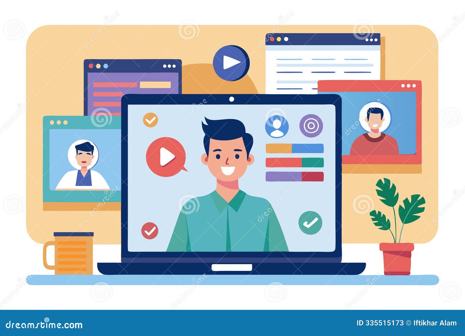 A Laptop Displays an Engaging Video Call Interface with Multiple ...