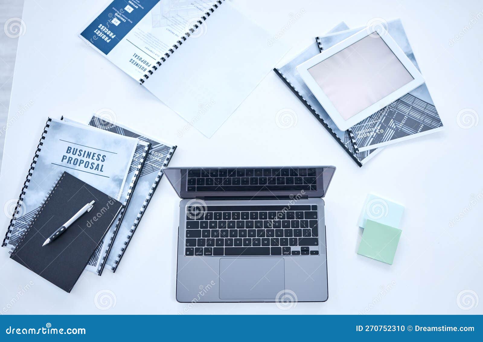 Laptop, Document and Tablet Screen Mockup Above on Table for Business ...