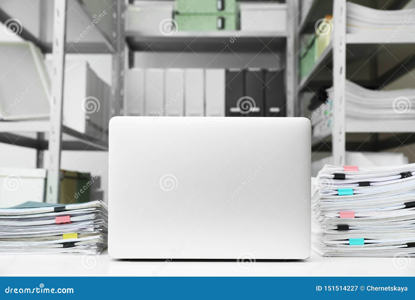 Laptop and Documents on Desk Stock Image - Image of paperwork, desk ...
