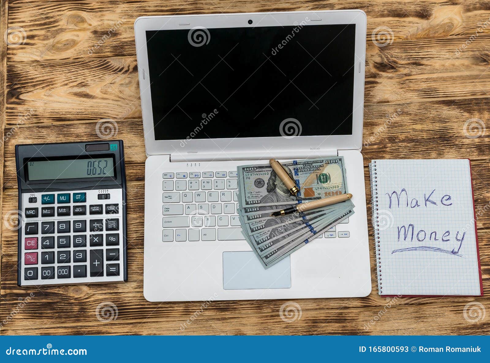 Laptop with Dollar Banknotes and Memo Stock Image - Image of success ...