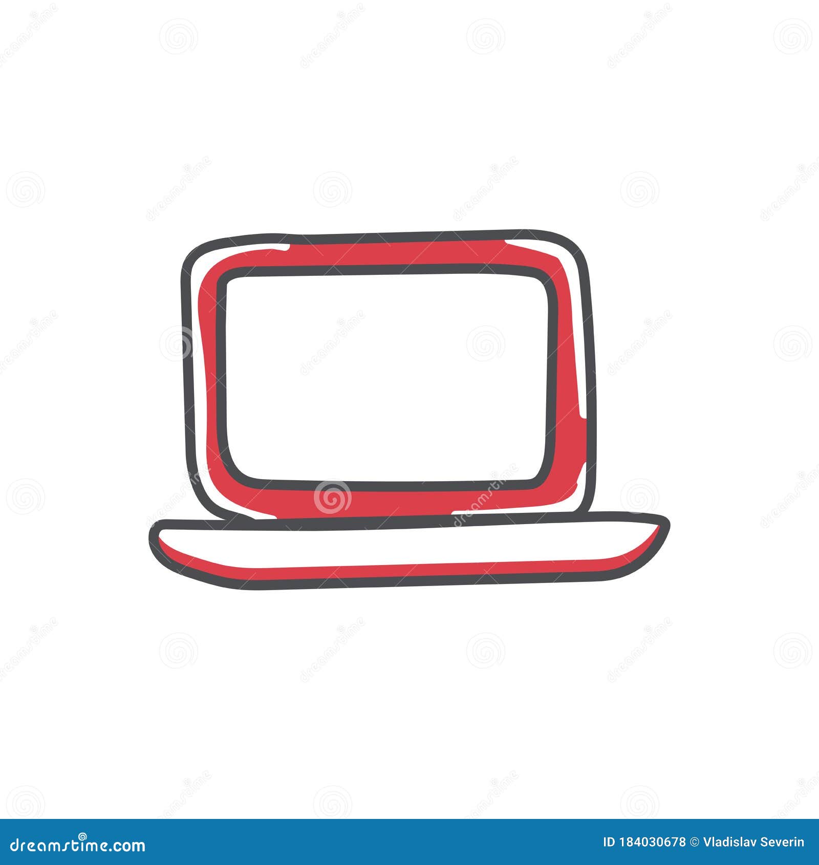 Laptop Doodle Icon, Computer Hand Drawn Vector Illustration on a White ...