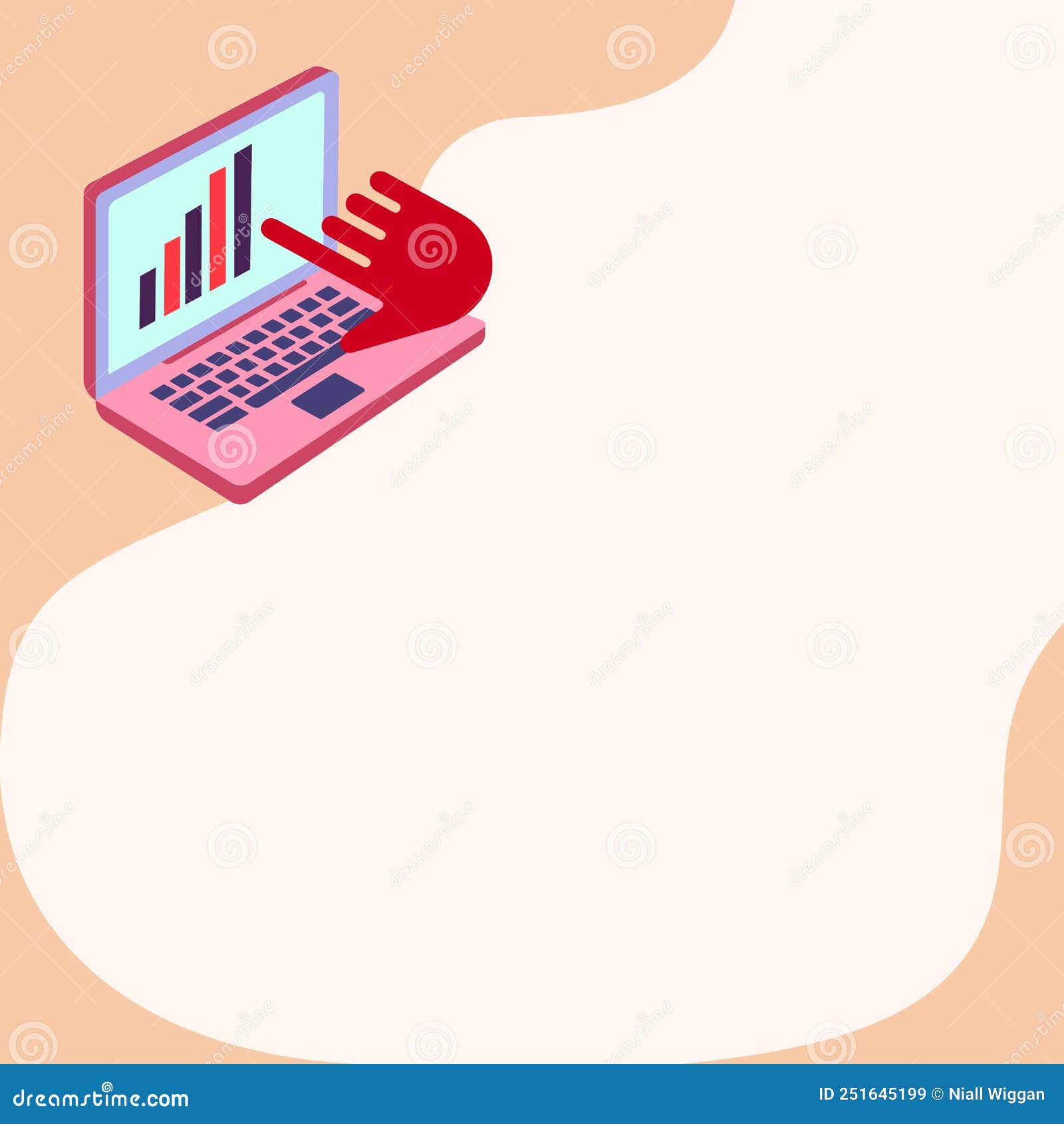 Laptop Drawing Showing Graph Growth Hand Pointing Screen. Notebook ...