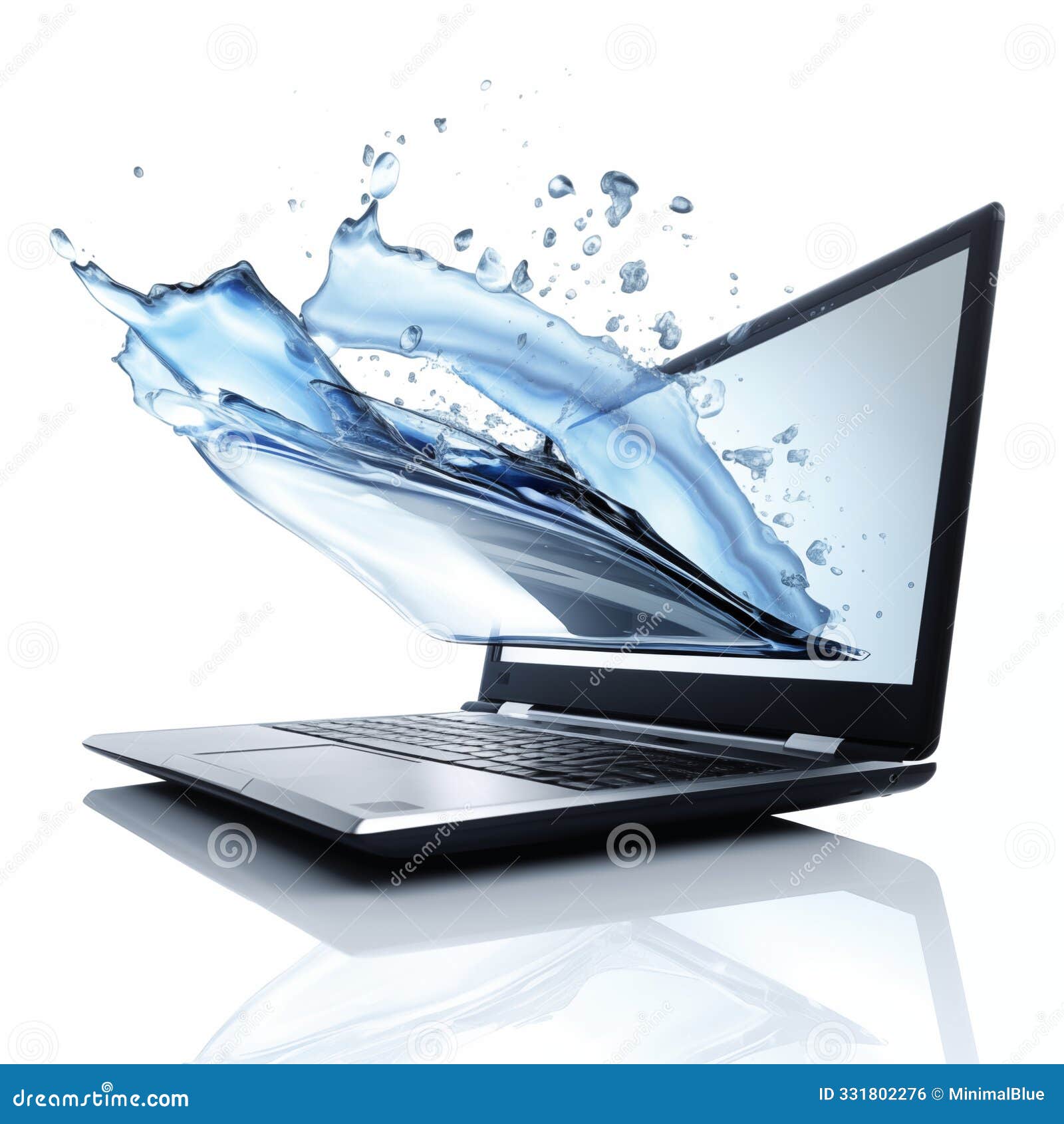 Laptop with a Dynamic Splash of Water on the Screen Stock Illustration ...