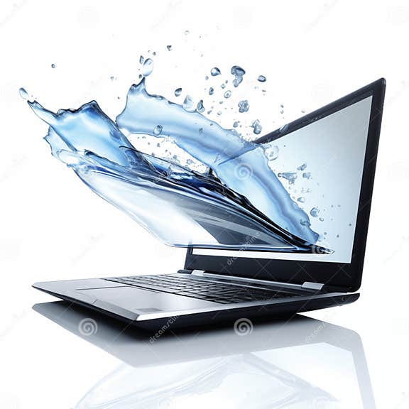 Laptop with a Dynamic Splash of Water on the Screen Stock Illustration ...