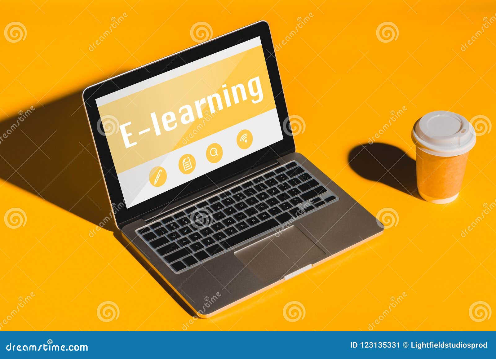Laptop with E-learning Inscription Stock Image - Image of icons ...