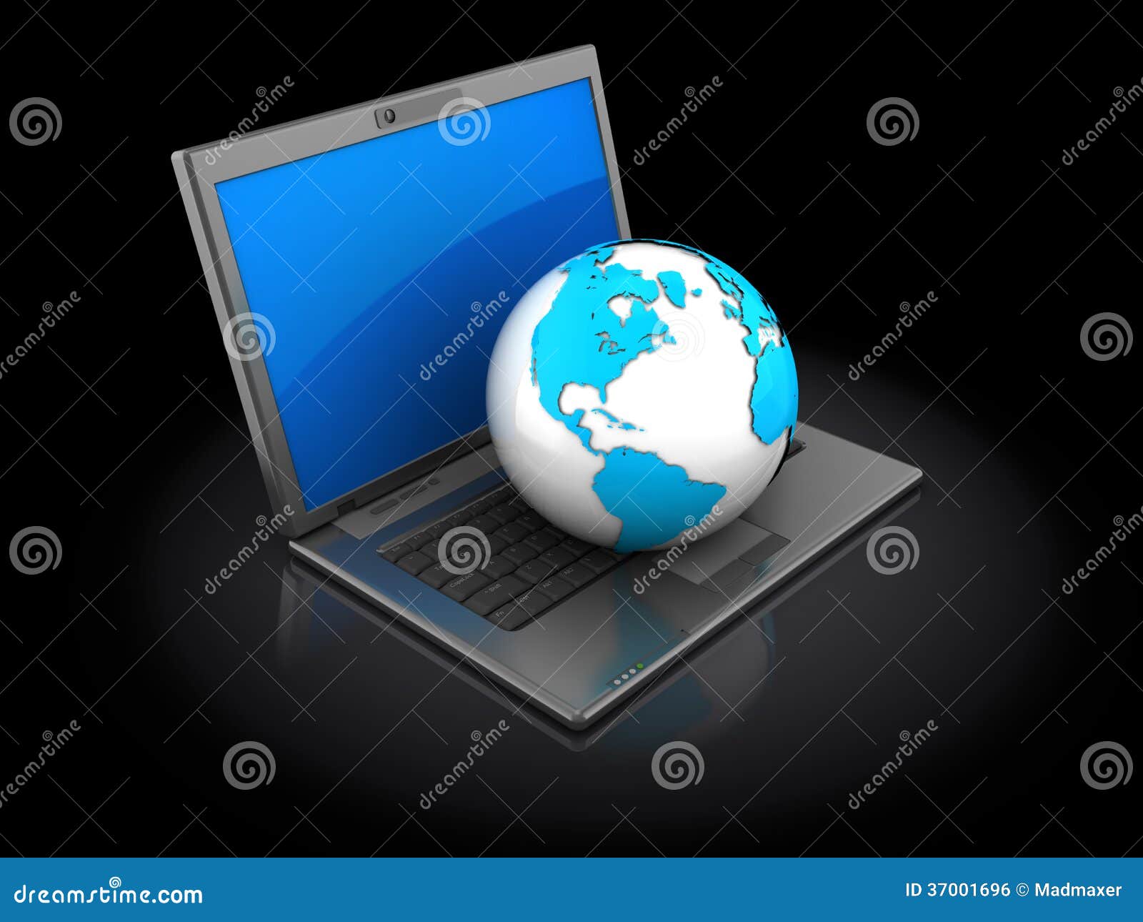 Laptop with earth globe stock illustration. Illustration of ...