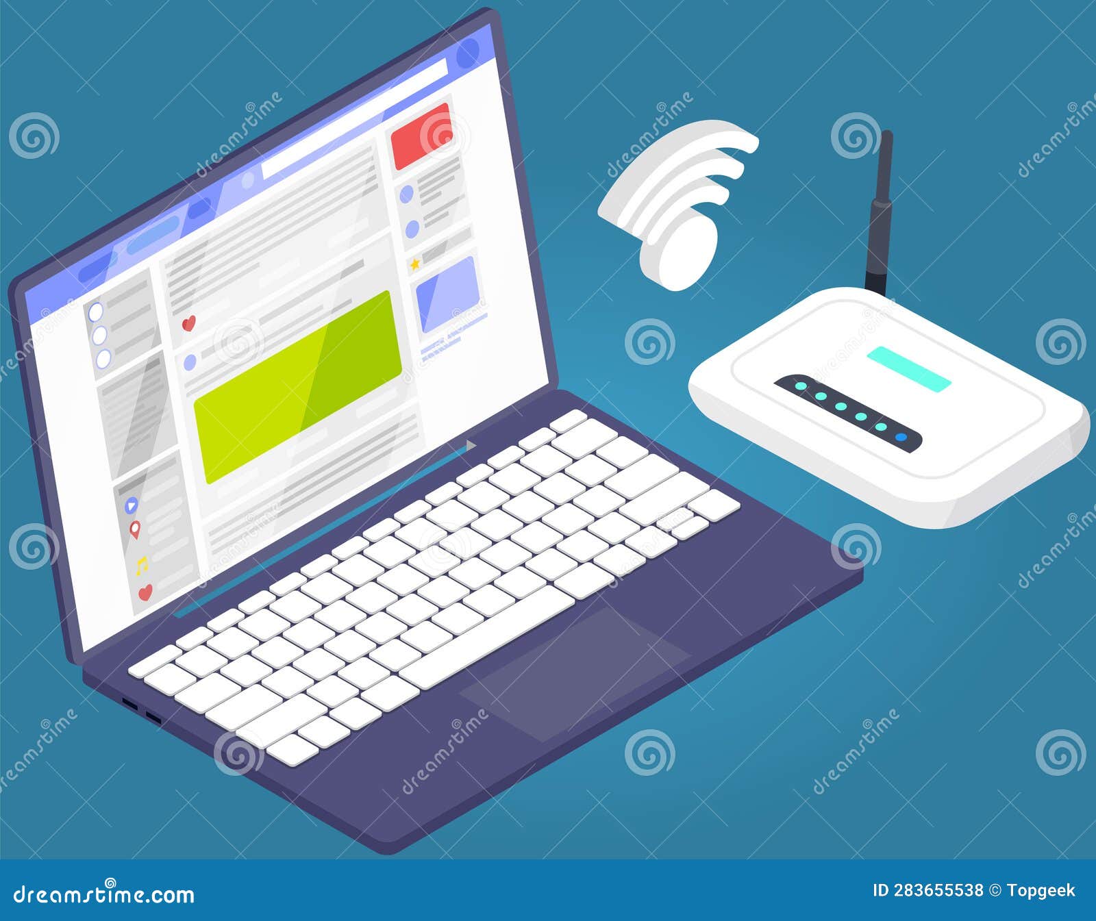 Laptop Electronic Devices Connected To Wi-fi Router or NFC Wireless ...