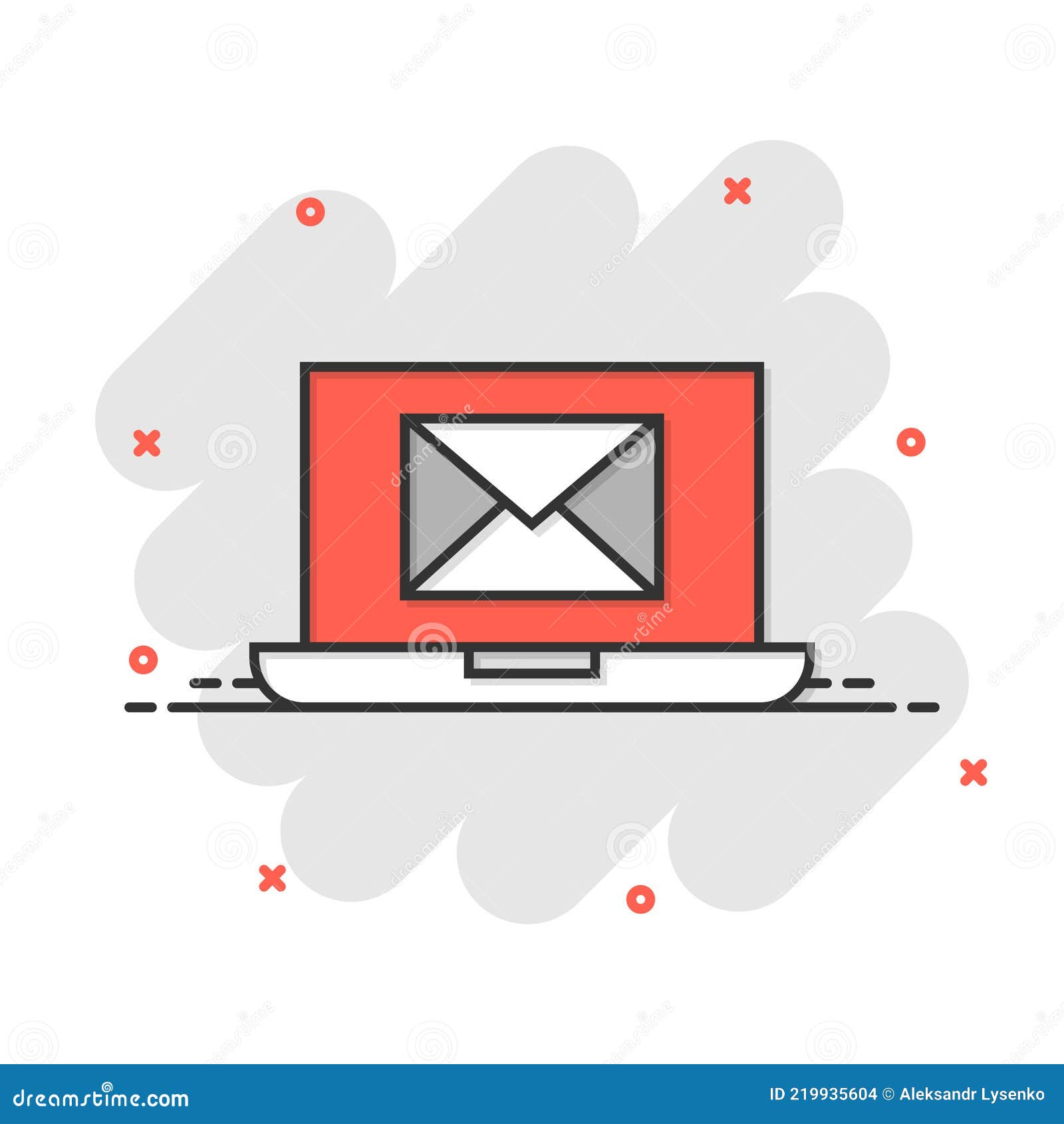Laptop with Email Icon in Comic Style. Mail Notification Cartoon Vector ...