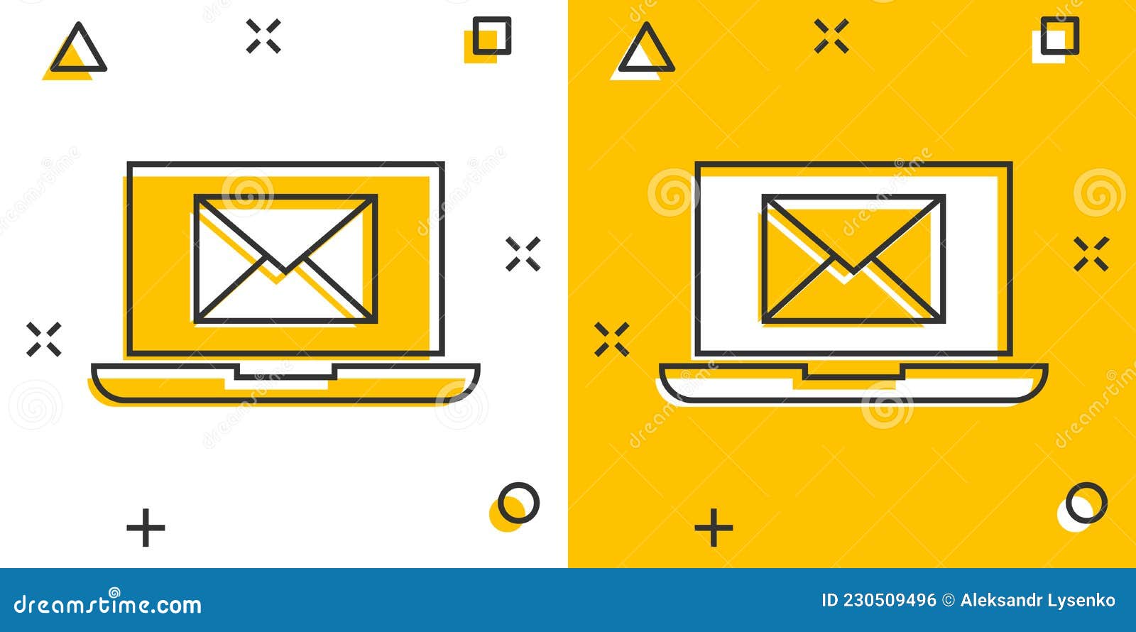 Laptop with Email Icon in Comic Style. Mail Notification Cartoon Vector ...