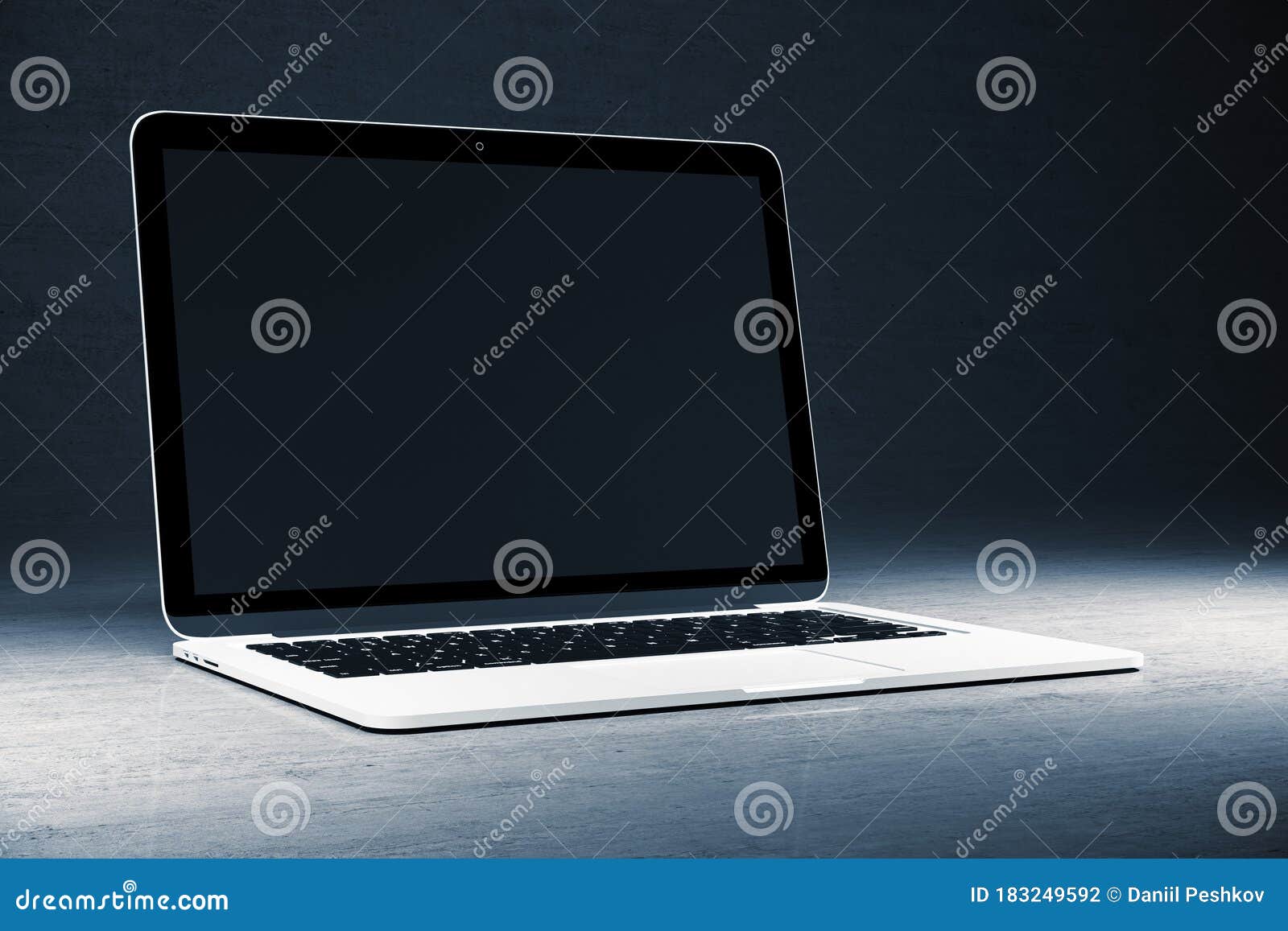 Laptop with Empty Black Screen on Office Desktop Editorial Photography ...